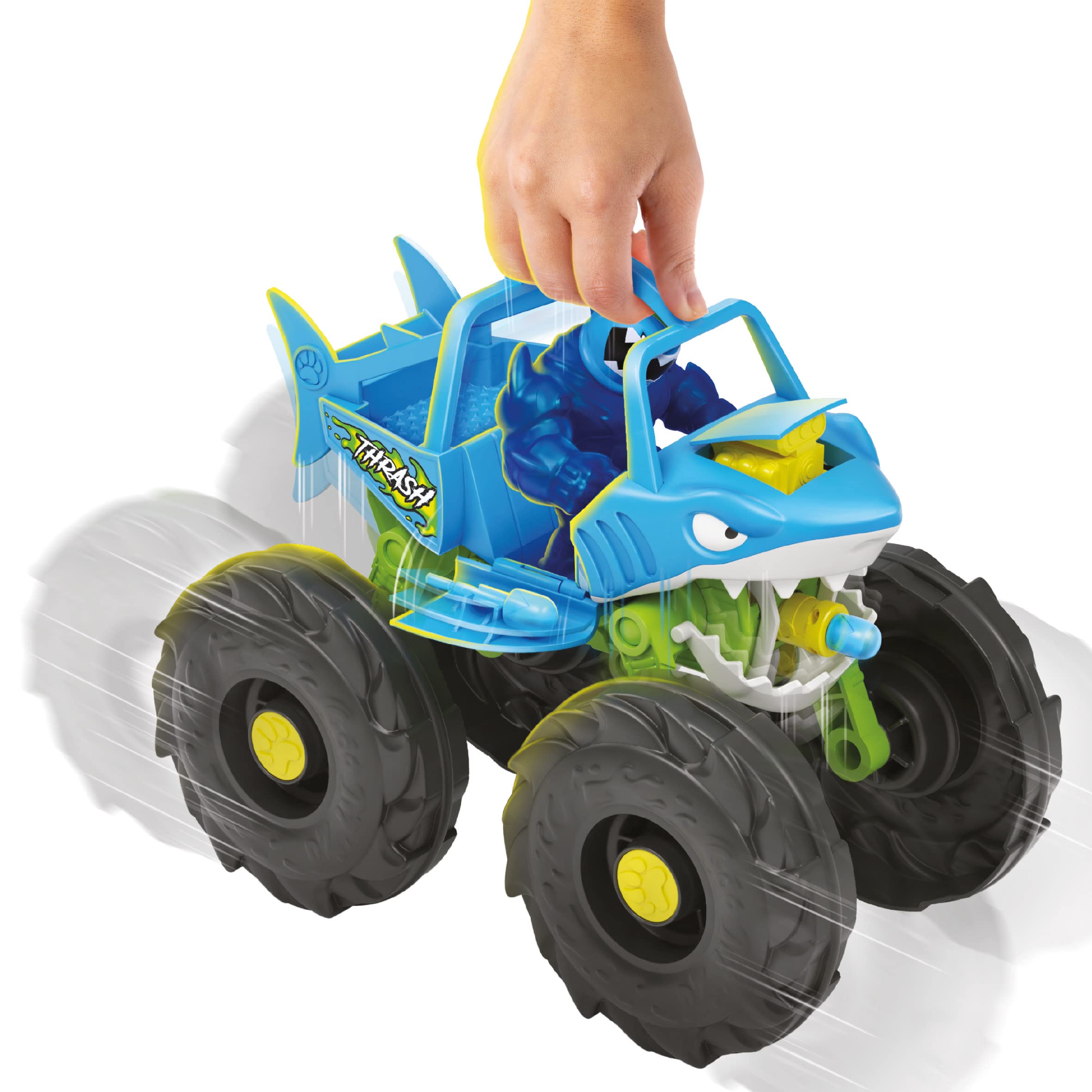 Heroes of Goo Jit Zu "Stretch and Strike Thrash Mobile! Vehicle with Missile Launcher and Stretchy, Goo Filled Exclusive Race Suit Thrash.
