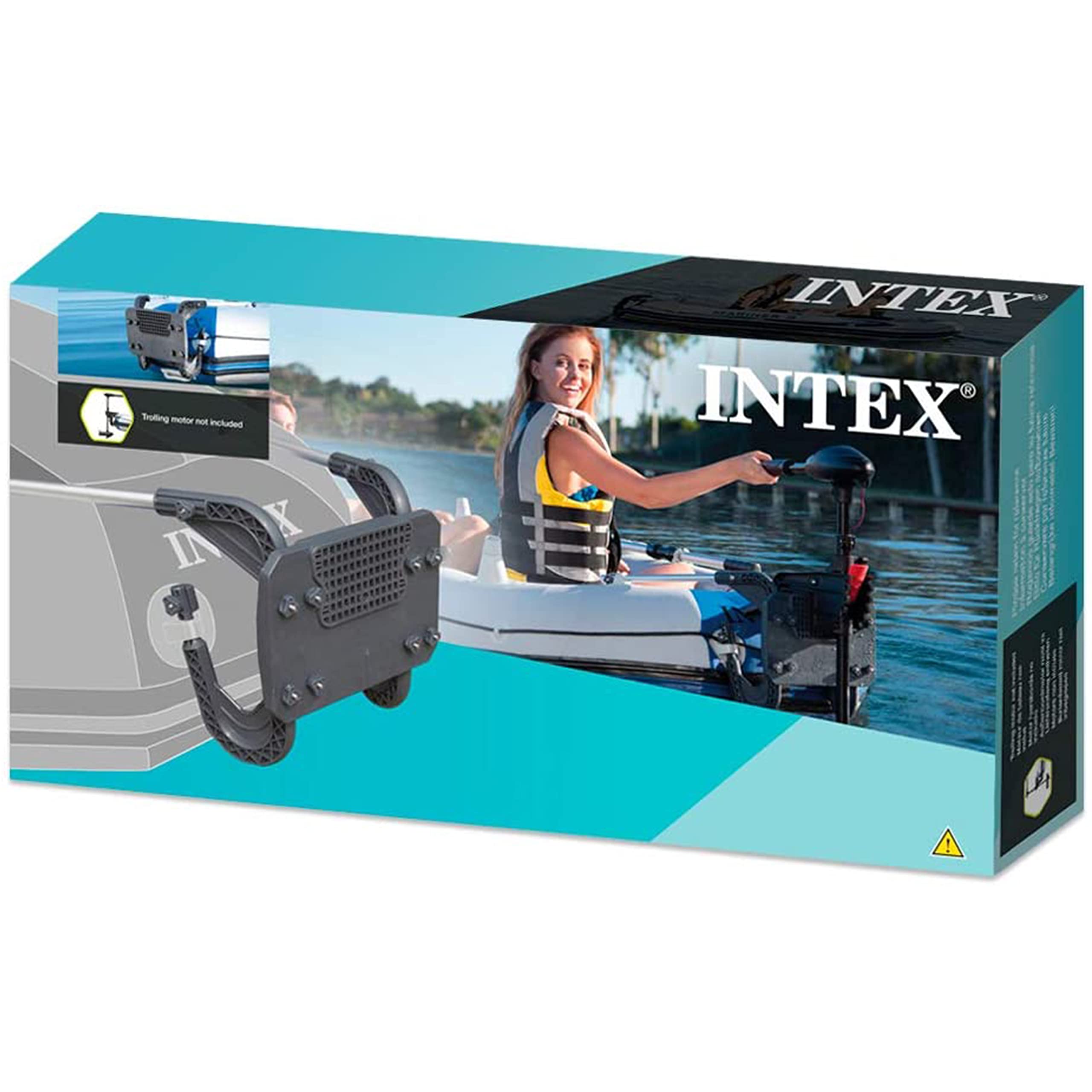 INTEX 12 Volt 8 Speed Transom Trolling Motor Bundled with Motor Mount Kit and Mariner 4 Person Inflatable Fishing Boat & Accessories Set