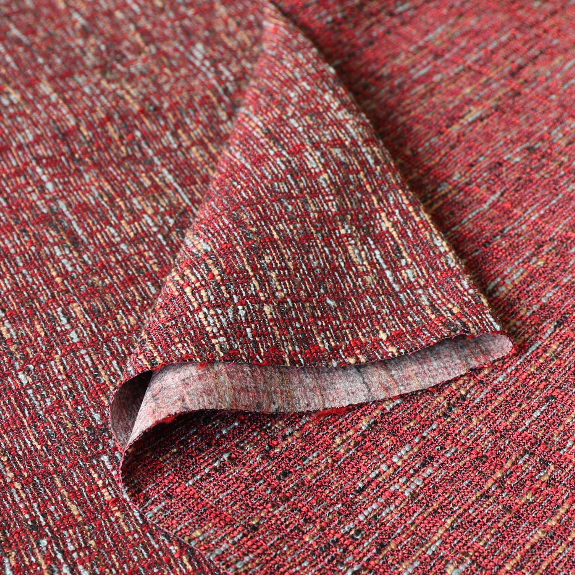 TinaKim Upholstery Fabric, Faux Linen Type Cloth Material, for Chair Sofa Couth Reupholster (Dark red, 3 Yard)