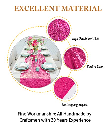 Hot Pink Table Runners Pack of 2 Home Decor Sequin Table Runner Fuchsia 12 by 108 in Wedding Graduation Party Supplies -0214S