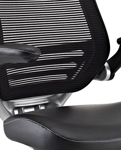 Modway Edge Mesh Back and White Vinyl Seat Office Chair With Flip-Up Arms - Computer Desks in Black