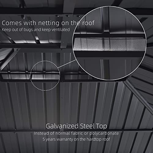 PURPLE LEAF 10' X 14' Permanent Hardtop Gazebo Aluminum Gazebo with Galvanized Steel Double Roof for Patio Lawn and Garden, Curtains and Netting Included, Grey
