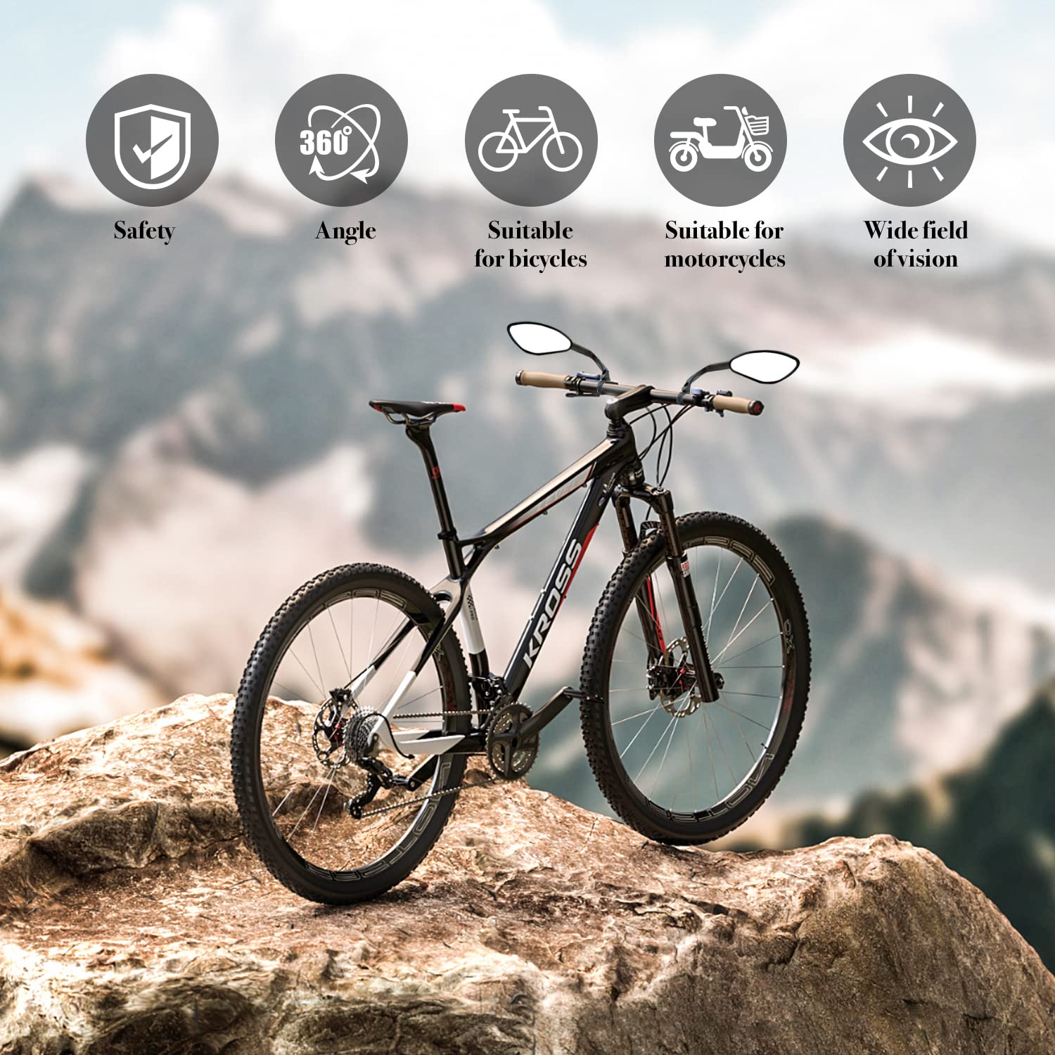 Arkham Bike Mirror 360° Rotatable and Adjustable, Rearview Bicycle Mirror with 7.87"-9.45" Stretchable handle for 0.82-0.98" Diameter Handlebar for Ebike