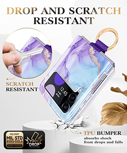 Galaxy Z Flip 4 Case with Ring Holder, Wireless Charging Anti-Scratch Shockproof Case for Samsung Z Flip 4 5G. (Blue Purple)
