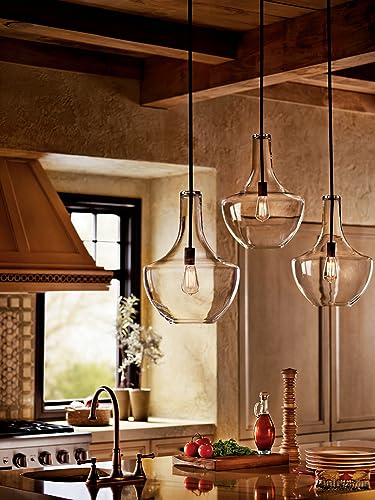 Kichler Everly 19.75" Kitchen Bell Pendant in Olde Bronze®, 1-Light Clear Glass Pendant Light, (19.75" H x 13.75" W), 42046OZ