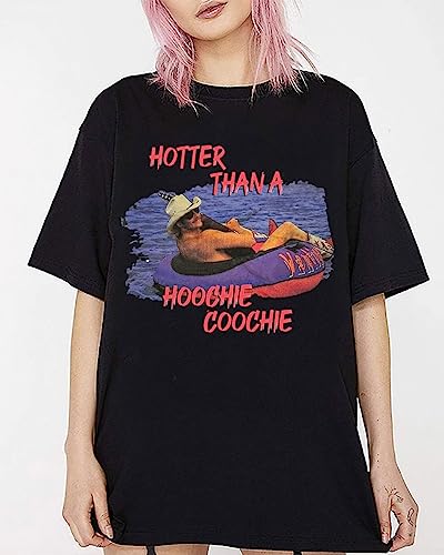 Hotter Than a Hoochie Coochie Oversized T Shirt Women Summer Beach Vacation Tops Vintage Graphic Country Music Tee (M, Black)