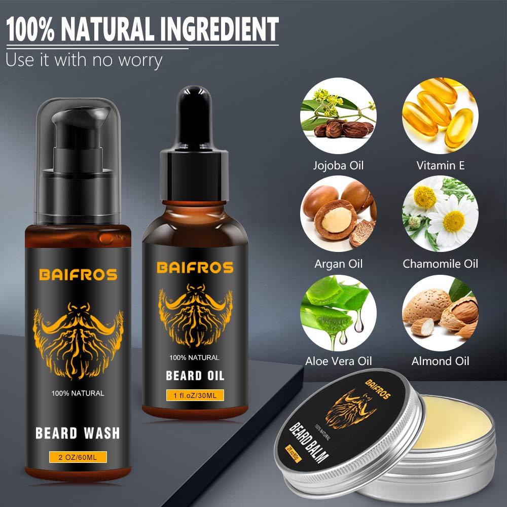 BAIFROS Beard Grooming Kit for Men & Care W/Beard Wash/Shampoo,Unscented Beard Growth Oil