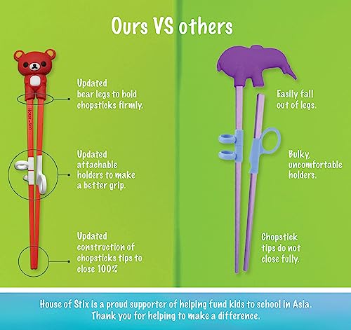 House of Stix kids chopsticks for kids children beginners and adults 4 pairs training chopsticks set with attachable learning chopstick helper right or left handed reusable fun helper