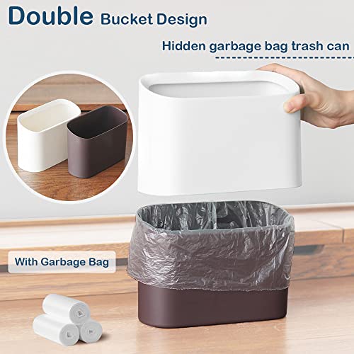 Mini Desktop Trash Can,Tiny Garbage Can with Trash Bags,1.5L Small Countertop Trash Bin,Little Waste Basket of Bathroom,Miniature Waste Bin for Office Desk,Vanity,Coffee Table,Makeup Tabletop (White)