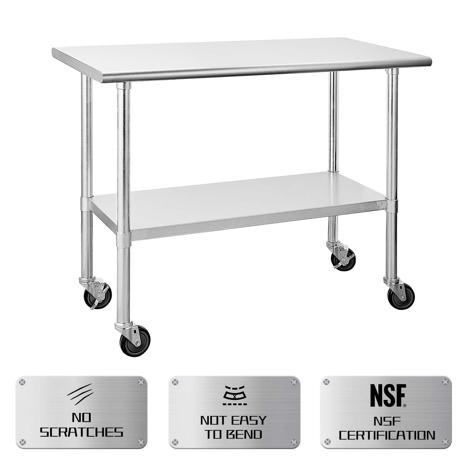 BELANITAS Stainless Steel Table 48 x 24 Inches Stainless Steel Work Table with Wheels NSF Kitchen Prep Table for Commercial Kitchen Garage, Workshop, Restaurant, Laundry