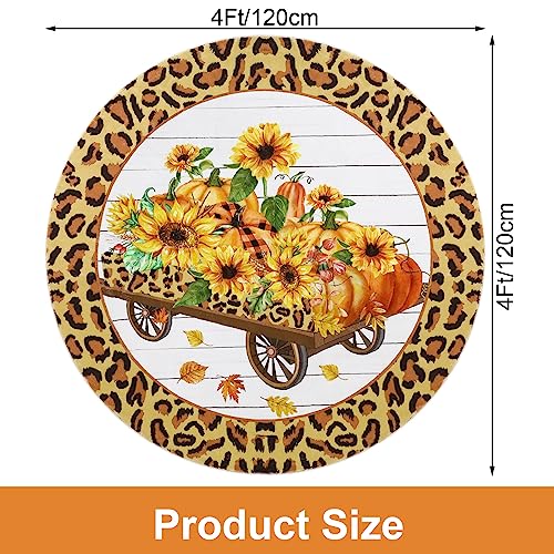 Ileading Round Fall Area Rug Non Slip Shaggy Soft Sunflower Pumpkin Sofa Circle Carpet 4ft Cute Harvest Thanksgiving Decorative Runner Rug Machine Washable Throw Rugs for Bedroom Living Room eggchair