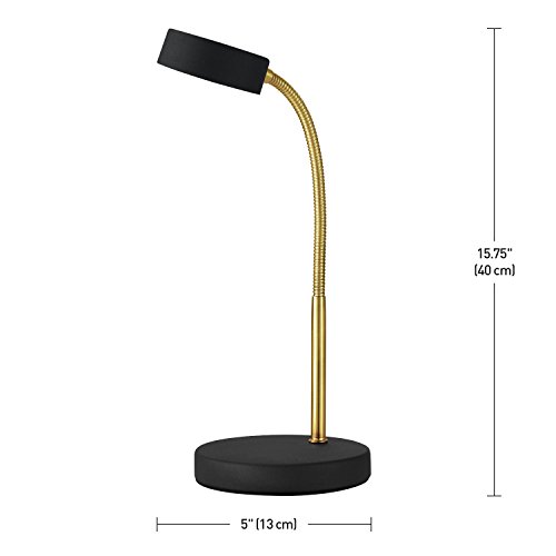 Globe Electric Desk Lamp, Gold Gooseneck, Matte Black Finish, 5W Energy Star Integrated LED, 250 Lumens 30061, 15.45", Black & Gold
