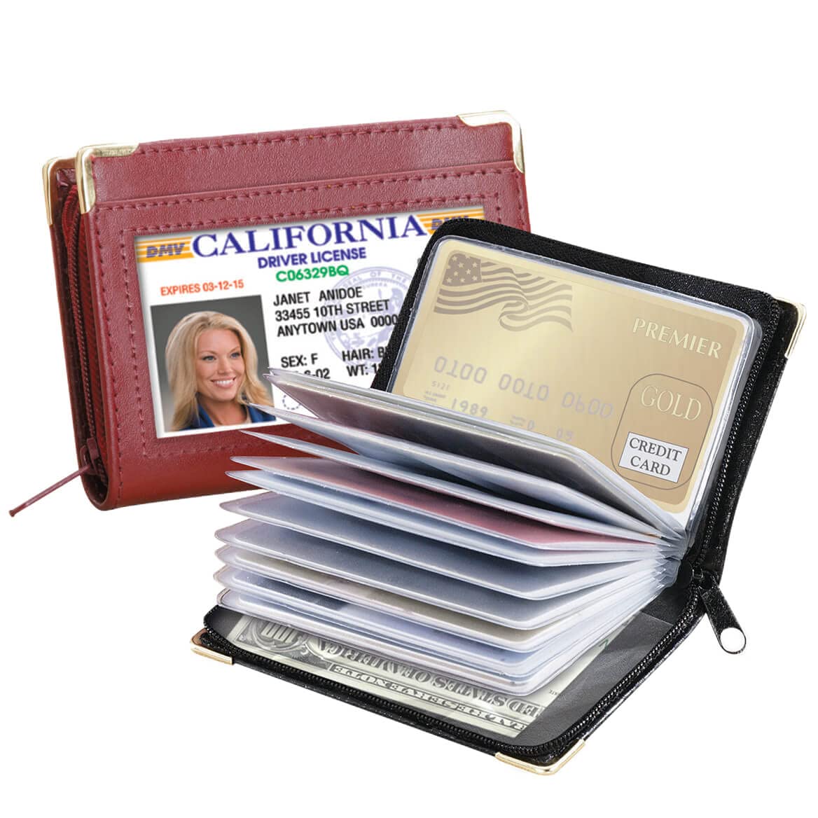 Dream Products Zip Up Security I.D. Credit Card Case, Burgundy