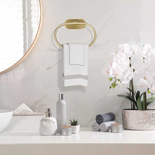 HouseAid 5-Piece Self Adhesive Towel Holder Set for Bathroom, Adhesive Bathroom Hardware Accessories Including Towel Ring, Toilet Paper Holder, 18” Towel Bar and 2 Towel Hooks, Brushed Gold