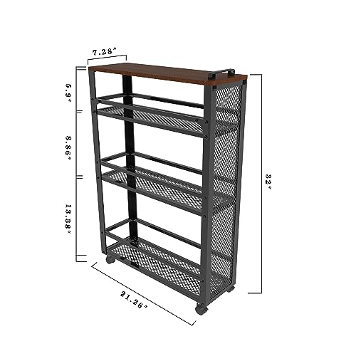 fusehome 2023 New, Slim Kitchen Storage Cart, 3-Tier Metal Rolling Utility Cart Mesh Basket, Multifunction Wire Basket Shelf Trolley for Home Laundry, Bathroom, Living Room, Black