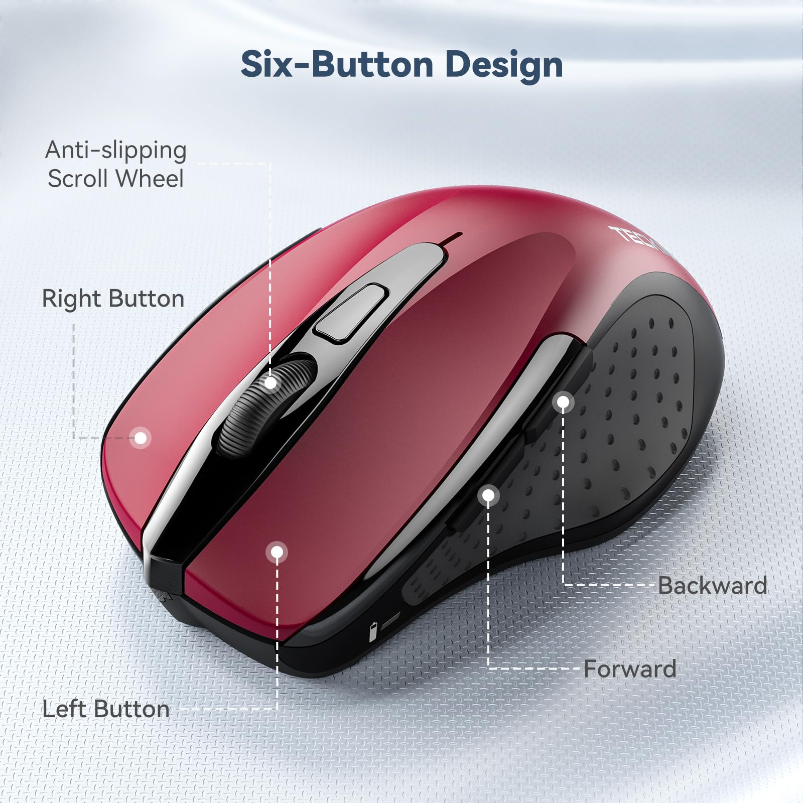 TECKNET Wireless Mouse, 2.4G Ergonomic Optical Mouse, Computer Mouse for Laptop, PC, Computer, Chromebook, Notebook, 6 Buttons, 24 Months Battery Life, 4000 DPI, 6 Adjustment Levels