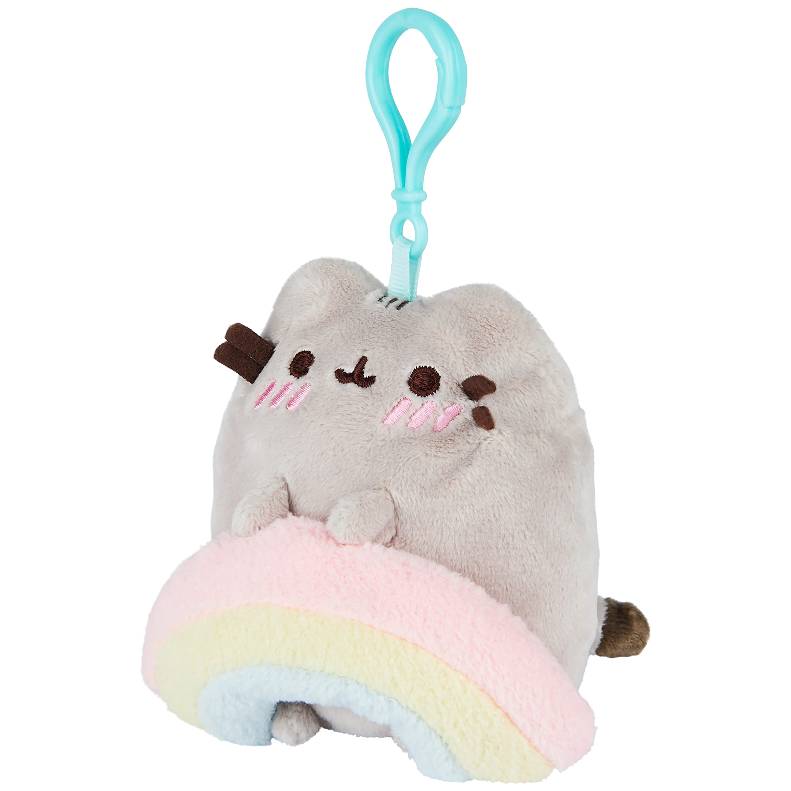 GUND Pusheen Rainbow Plush Backpack Clip, Stuffed Animal for Ages 8 and Up, Gray/Rainbow, 5β