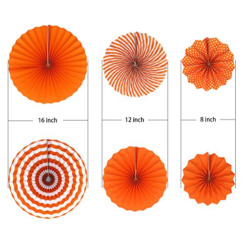 Party Hanging Paper Fans Set, Orange Round Pattern Paper Garlands Decoration for Birthday Wedding Graduation Events Accessories, Set of 6