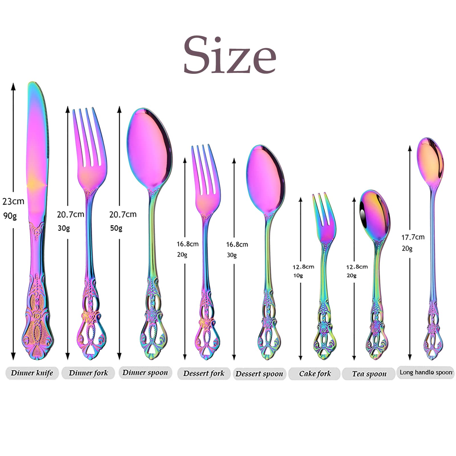 Jankng 6pcs Basic Rainbow Fork, Royal Stainless Steel Dinner Fork With Royal Handle, Metal Forks Set For Eating Salad Fish, Mirror Finish