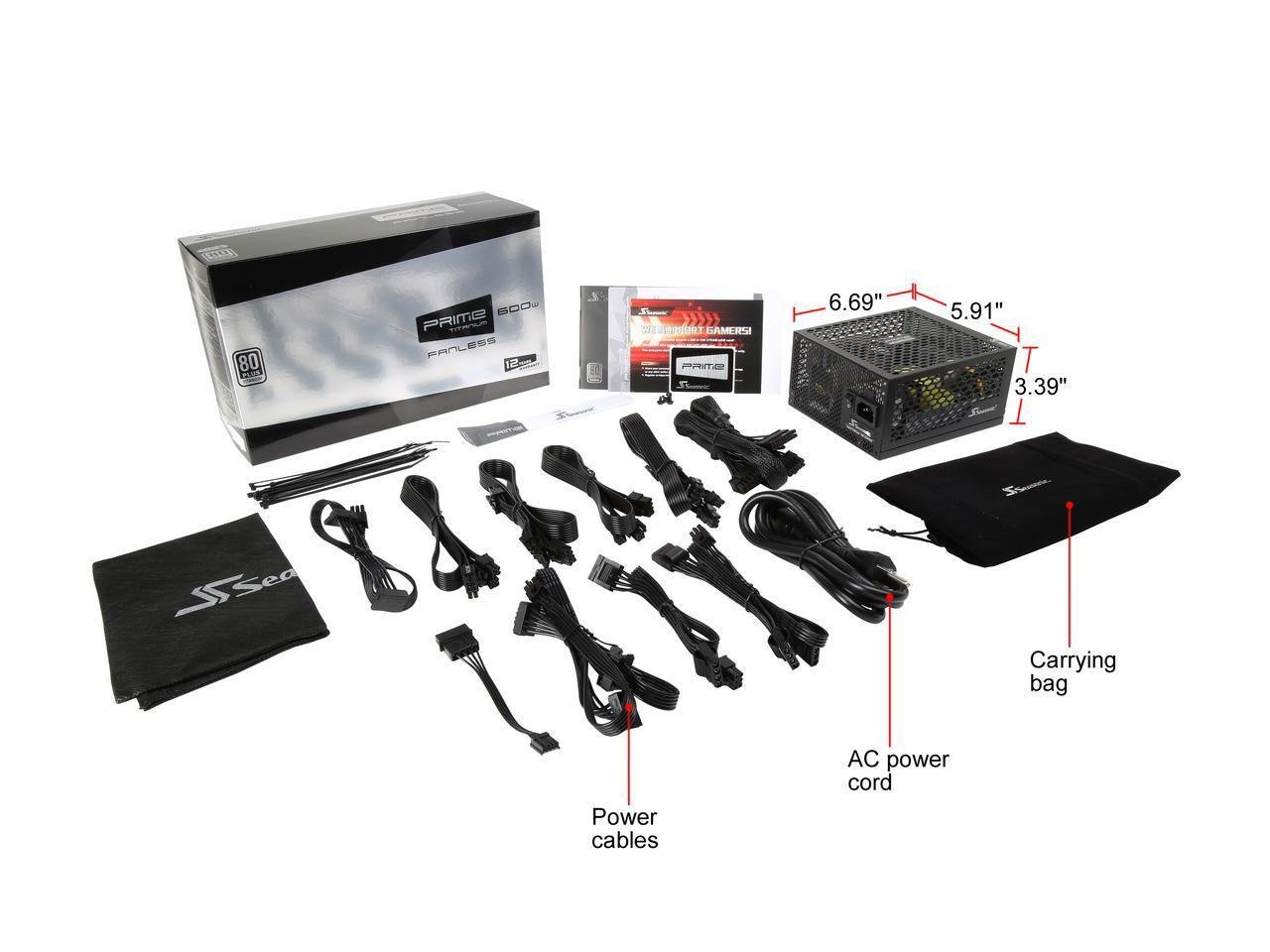 Seasonic PRIME 600 Titanium SSR-600TL 600W 80+ Titanium ATX12V & EPS12V Fanless Super Quiet 12 Year Warranty Power Supply