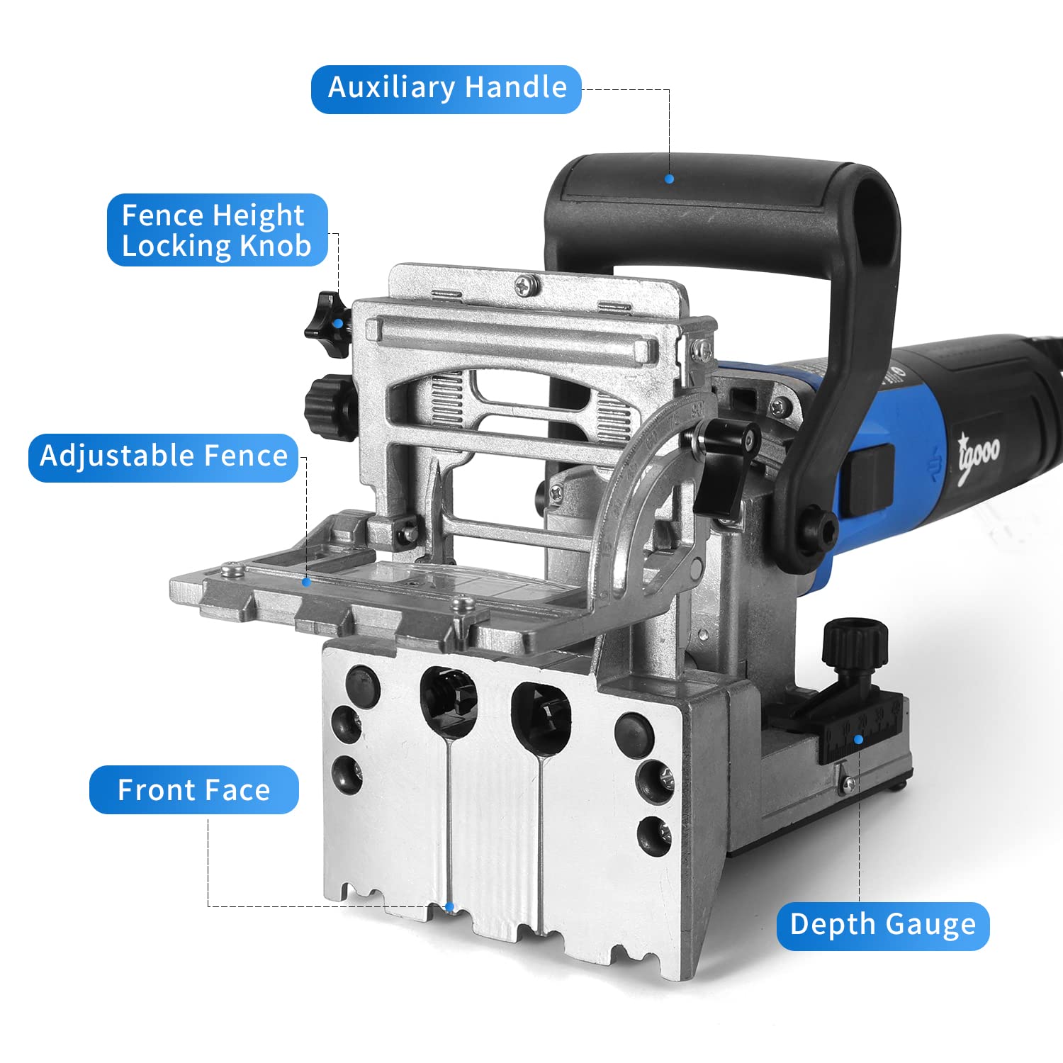 igooo Dual-Spindle Doweling Jointer DJ710, 710W 120V 60Hz, Wood Plate Dowel Joiner, 2X10mm, 2X8mm and 2X6mm Drilling Bits, 90 Dowels