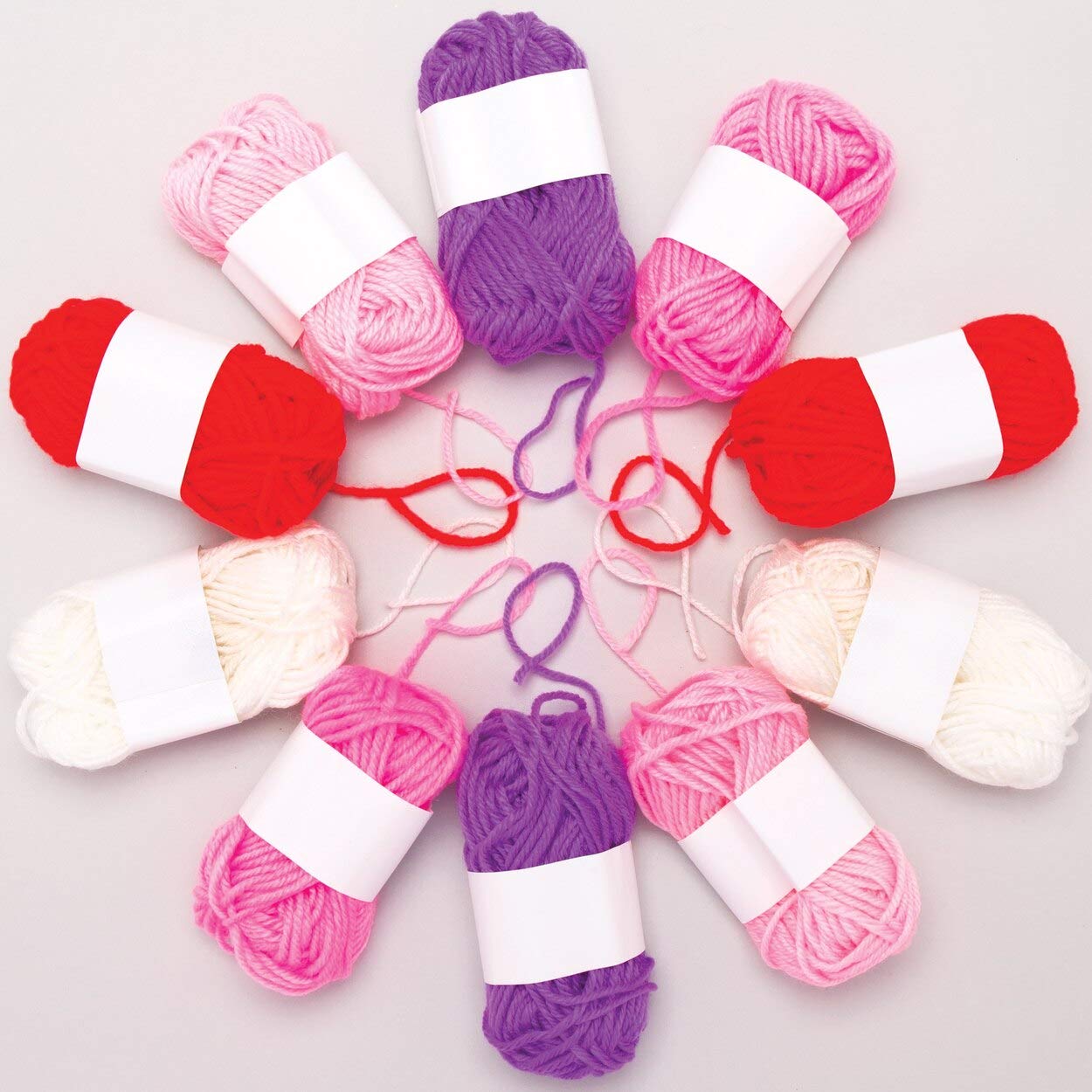 Baker Ross AT374 Wool Pack of 12, Bright Colored Knitting Yarn for Arts and Crafts
