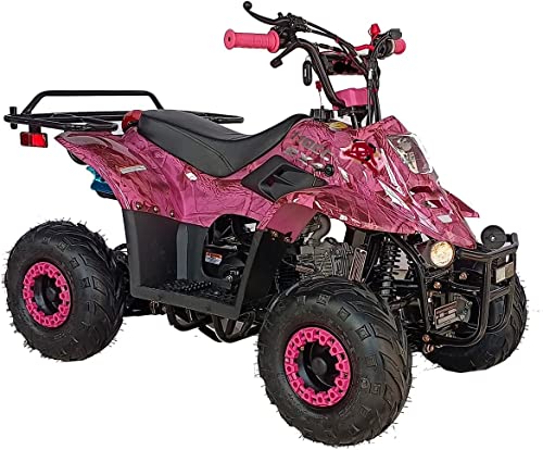 HHH ATV 110cc ATV Quads Youth ATV Gas ATVs Fully Automatic 4 Wheeler for Kids ATV 4 Wheeler Boulder 110B1 (Pink Color)