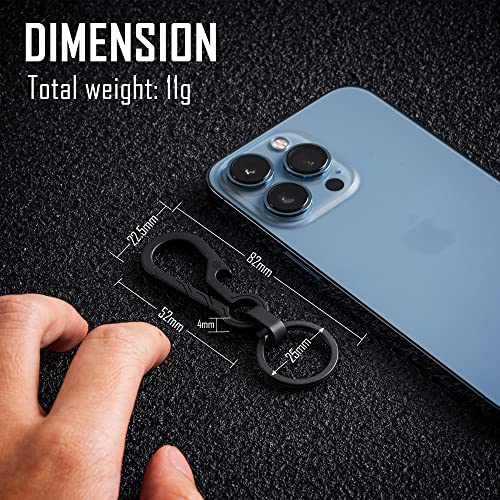 KeyUnity KM01 Titanium EDC Keychain Clip with Bottle Opener, Quick Release Carabiner Key Ring Holder for Men (PVD Black)