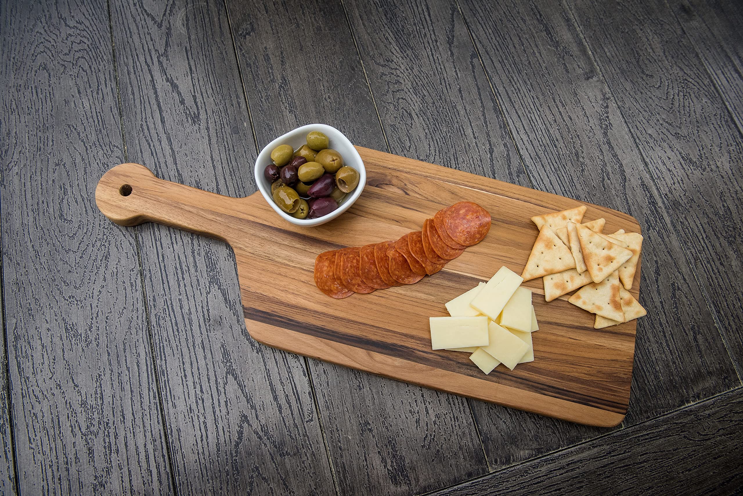 Lipper International Teak Wood Edge Grain Kitchen Paddle Board for Serving, Large, 20" x 8" x 3/4"