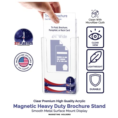 Marketing Holders Magnetic Tri Fold Holder 4 Inch Folded Printed Media Please Adheres to Metal Surfaces Clear Acrylic Maps Menus Brochures