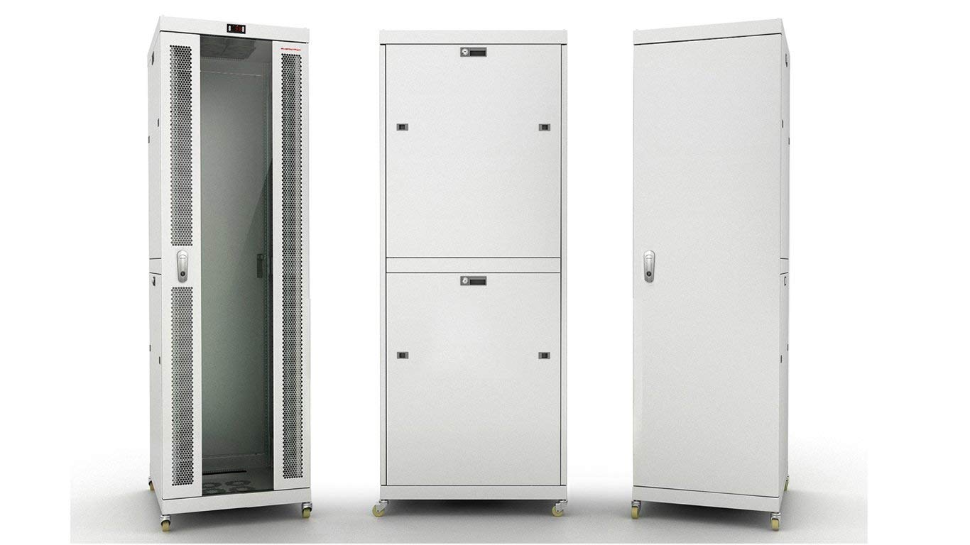 Sysracks 42U Server Rack Cabinet – 35" Deep Free Standing IT Enclosure with Air Control System, 4 Fans, PDU, Glass Door, Lockable Side Panels, and 1 Shelf for 19" Mount Equipment