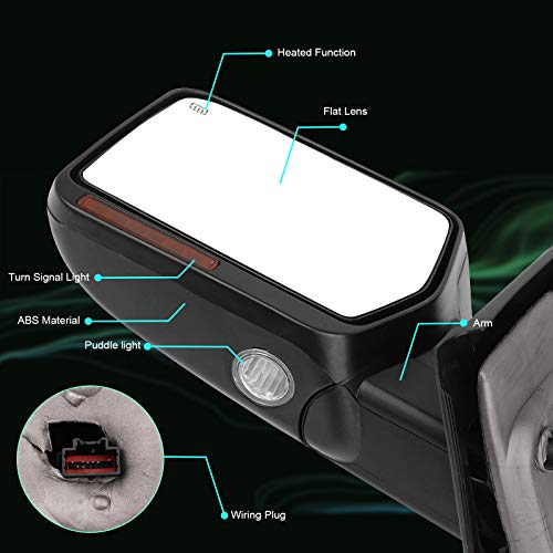 SCITOO Towing Mirror fit for Ford Exterior Mirror fit 2007-2014 for Ford for F-150 Truck with Amber Turn Signal and Puddle Light Heated Power Controlling and Manual Folding (Passenger Side)