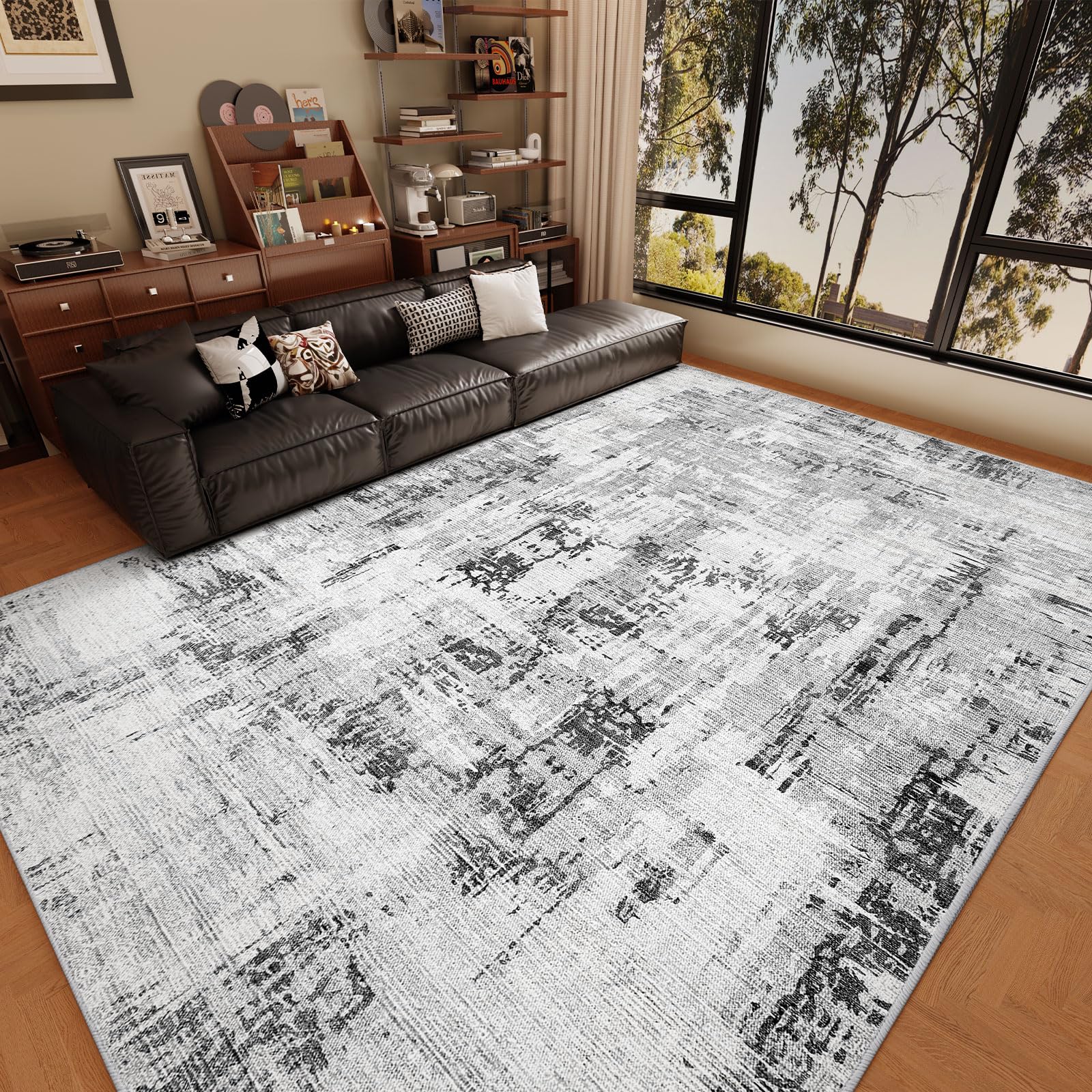 Vamcheer Washable Abstract Area Rug - Contemporary Style for Living Room, Bedroom, Kitchen - Machine Washable Rug for Living Room - Non-Shedding and Easy-Cleaning - Grey 5x7 ft