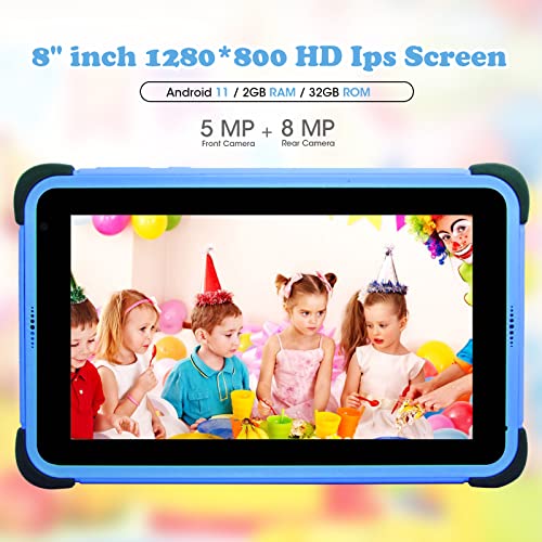 Kids Tablet 8 inch, weelikeit Android 11 Tablets for Kids, 2GB RAM 32GB ROM Children Tablet with AX WiFi6, IPS HD Display,4500 mAh,Kids APP Installed,Parental Control,with Stylus(Blue)