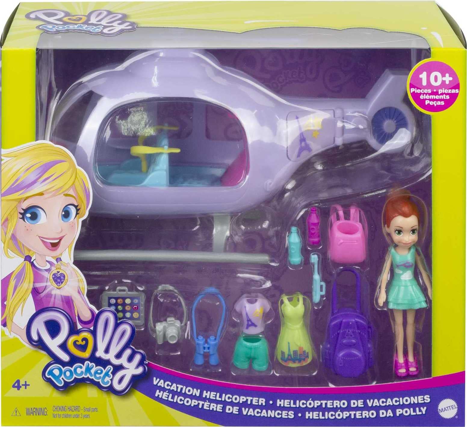 Polly Pocket Playset, Vacation Helicopter with 3-inch Lila Doll & 10+ Accessories, Travel Toy