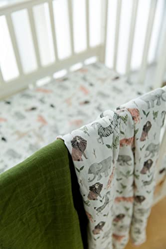 Little Jump Bamboo Muslin Swaddle Blankets - 2 Pack Jungle & Green - Softest Baby Receiving Blankets for Boys and Girls (Jungle & Green)