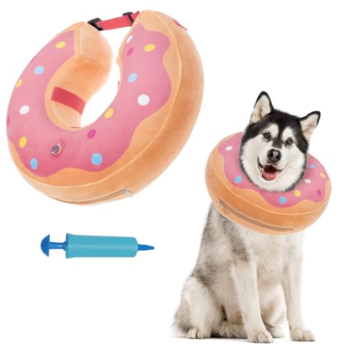 BINGPET Dog Cone Collar for Small Medium Large Dogs for After Surgery,Adjustable Dog Cone Inflatable Cone Collar,E Collar Dog Neck Donut Dog Cone Alternative After Surgery,Pink L
