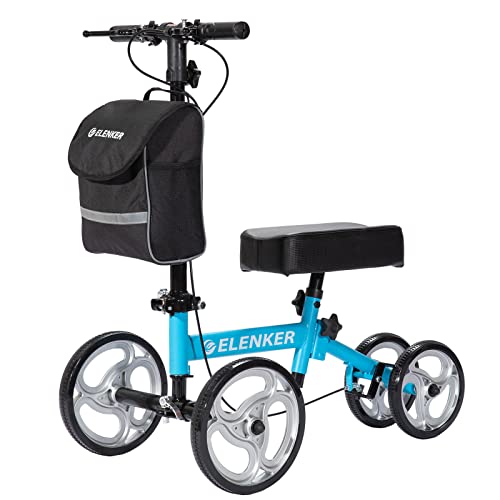 ELENKER Steerable Knee Walker with 10" Front Wheels Deluxe Medical Scooter for Foot Injuries Compact Crutches Alternative Blue