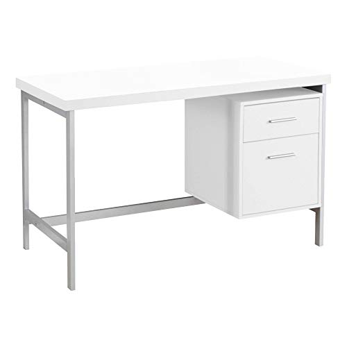 Monarch Specialties Contemporary Laptop Table with Drawer and File Cabinet Home & Office Computer Desk-Metal Legs, 48" L, White-Silver