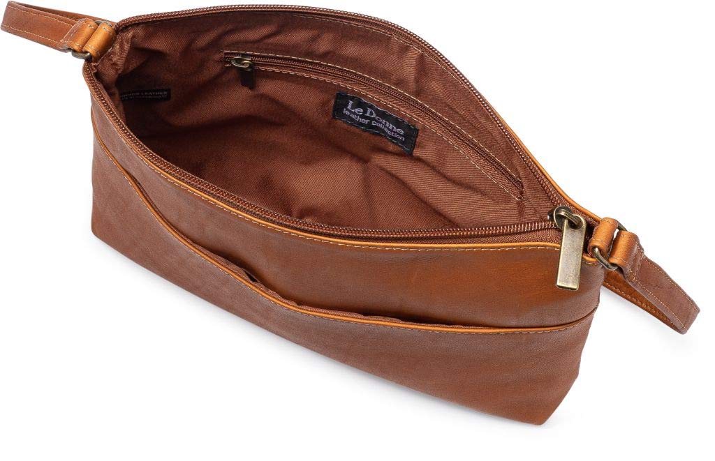 Le Donne Leather Women’s Mallory Crossbody Purse, Premium Colombian Vaquetta Leather, 11” x 7” x 2” (Black)