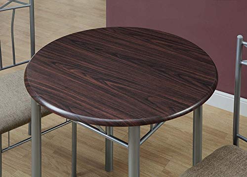 Monarch Specialties 3075 Table, 3pcs, Small, 30" Round, Kitchen, Metal, Laminate, Brown, Grey, Transitional Dining Set, 30" L x 30" W x 30" H, Silver