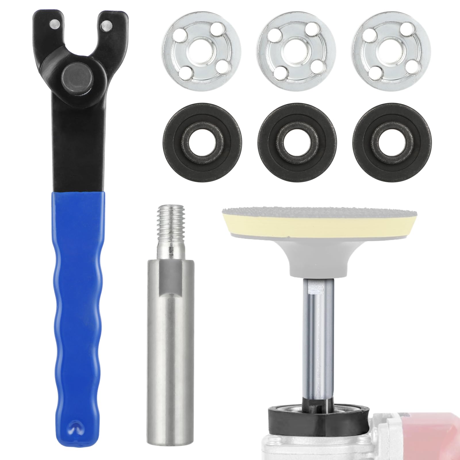 Angle Grinder Wrench, Adjustable Spanner Wrench Grinder 3 Set Flange Nut 5/8-11" 8PCS Compatible with Dewalt Milwaukee Metabo Makita Grinder Parts Bosch Ryobi Black Decker