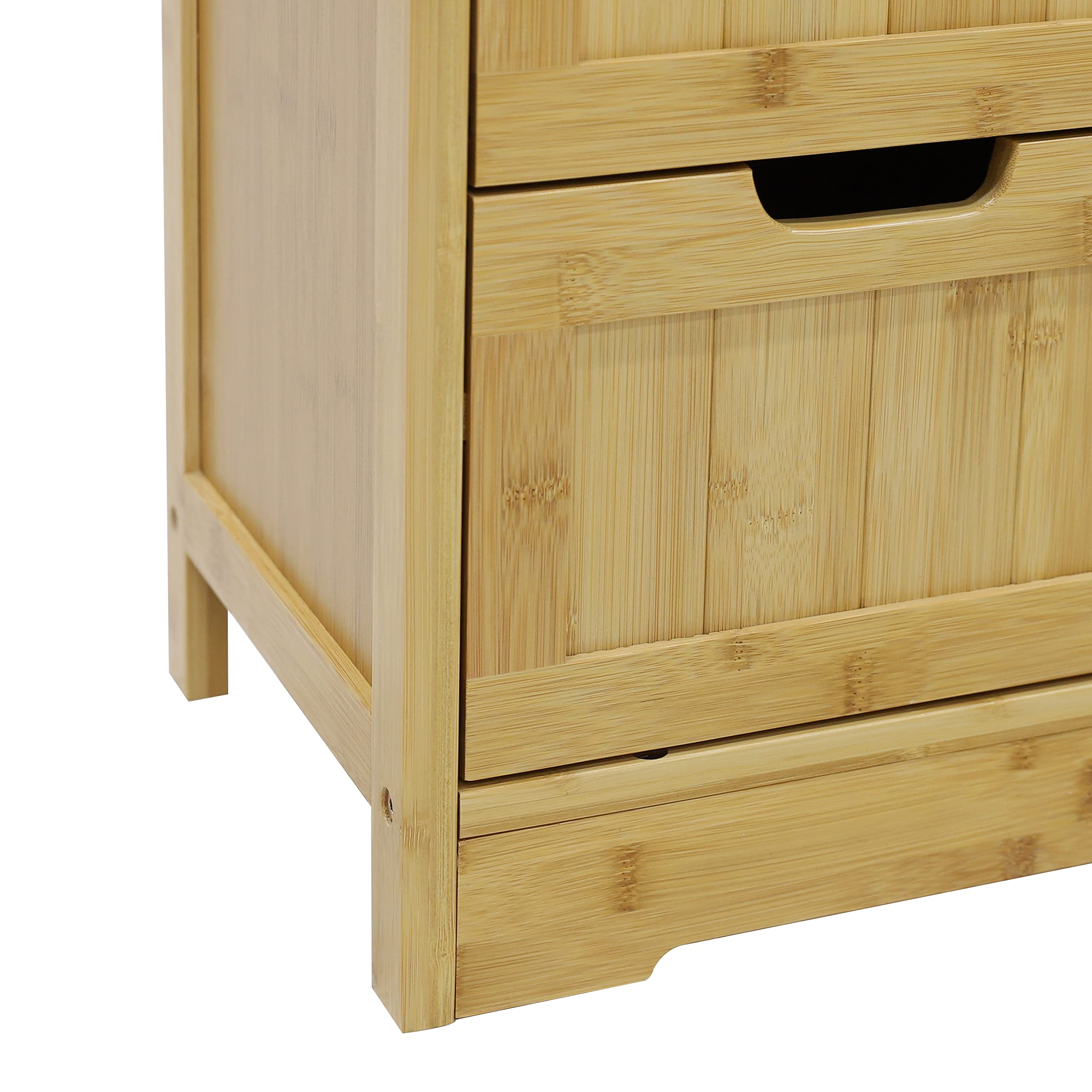 MUPATER Small Storage Cabinet Bamboo with 4 Drawers and 1 Cupboard, Freestanding Compact Floor Cabinet Bamboo for Entryway and Bathroom, Natural