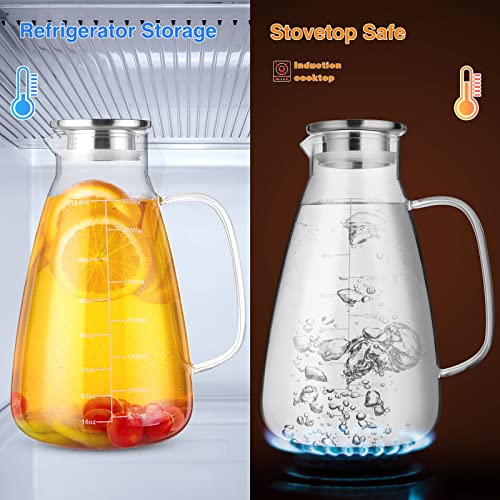 Hannadepot Glass Pitcher, Glass Water Pitcher with Lid, 118oz/0.92 Gallon Heat Resistant Borosilicate Glass Carafe with Pot Holder and Spoon Temperature Safe (118oz/3.5L)