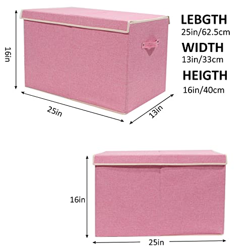 popoly Large Toy Box Chest with Lid, Collapsible Sturdy Toy Storage Organizer Boxes Bins Baskets for Kids, Boys, Girls, Nursery, Playroom, 25"x13" x16" (Linen Gray)