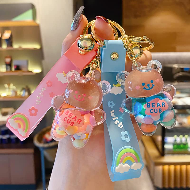 BEXOA Cute Keychain Kawaii Creative Little Bear Liquid Floating Lucky Bottle Keychain Backpack Charm Wristlet Bracelet Car Key Ring for Girl Women