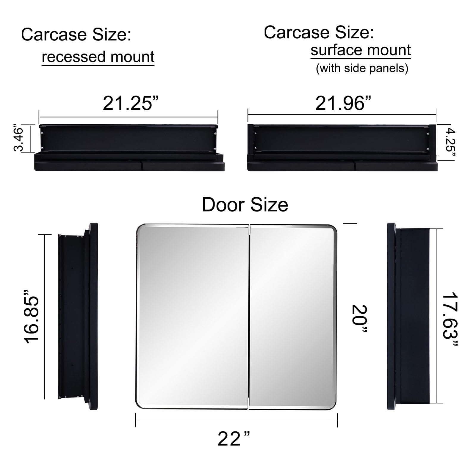IDYLLOR LED Bathroom Medicine Cabinet with Round Corner Framed Mirror Door 22 x 20 inch, Recessed or Surface Mount, with Adjustable Glass Shelves Shelves