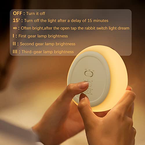 POQCCT Decor Night Light for Kids USB Rechargeable Cute Bunny LED Lamp with Timer & Touch Control Rabbit Shape Dimmable Warm Night Lights for Baby Breastfeeding Sleep Nursery Soft Eye Caring
