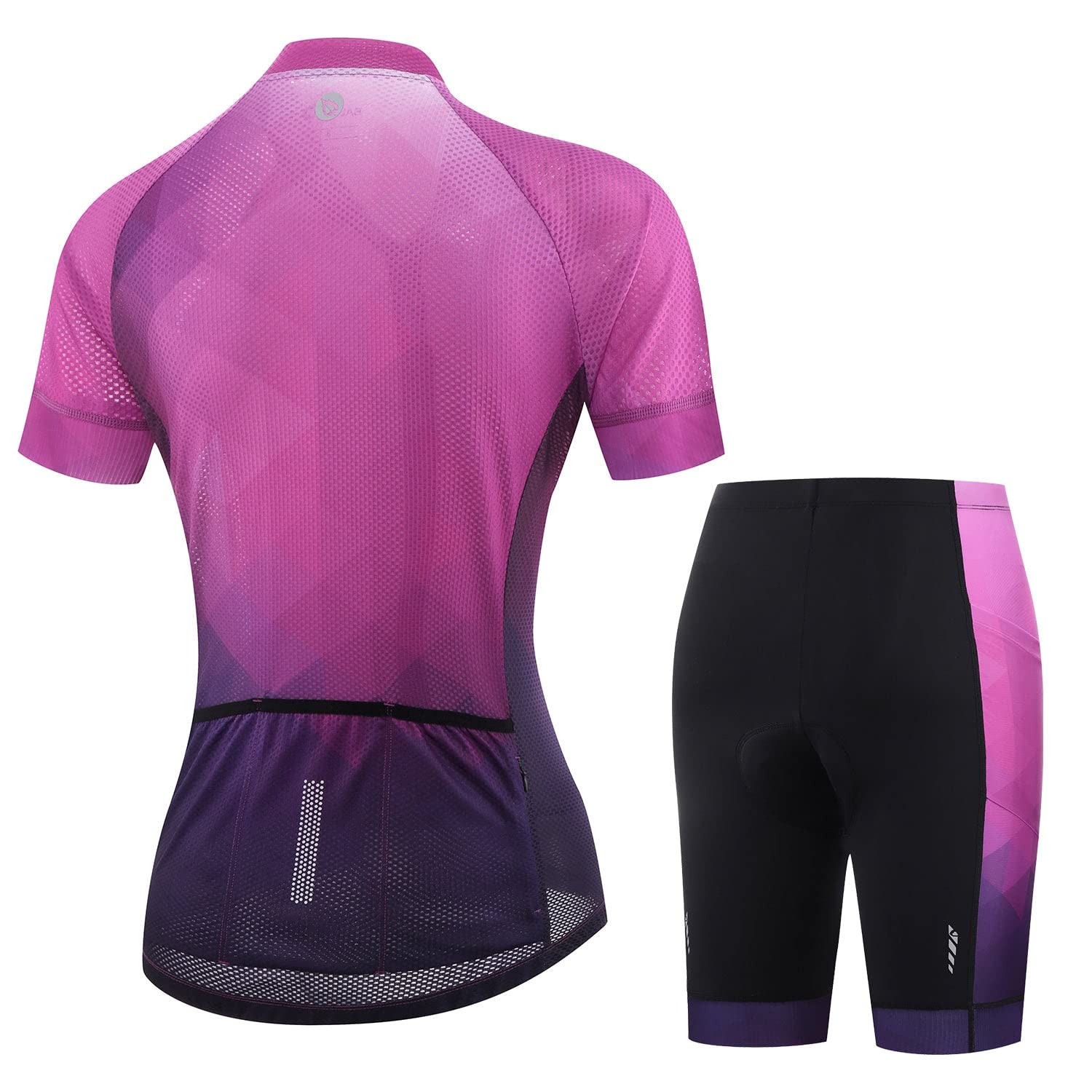 BALEAF Women's Cycling Jersey Set Short Sleeve with 3D Padded Bike Shorts Breathable Shirt Pockets Purple Size M