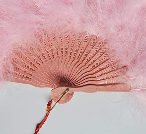 HAPPY FEATHER Handheld Marabou Feather Fan, 1920s Vintage Style Flapper Hand Fan for Costume Party and Dancing-Light Pink